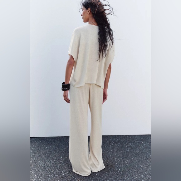 Zara | Pants & Jumpsuits | Zara Neutral Knit Matching Set Top Pants ...